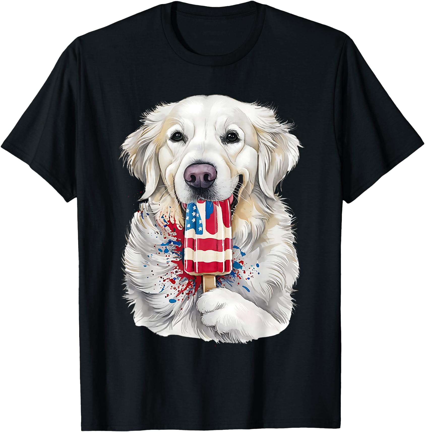 4th of July White English Cream Golden Retriever Popsicle T-Shirt ...