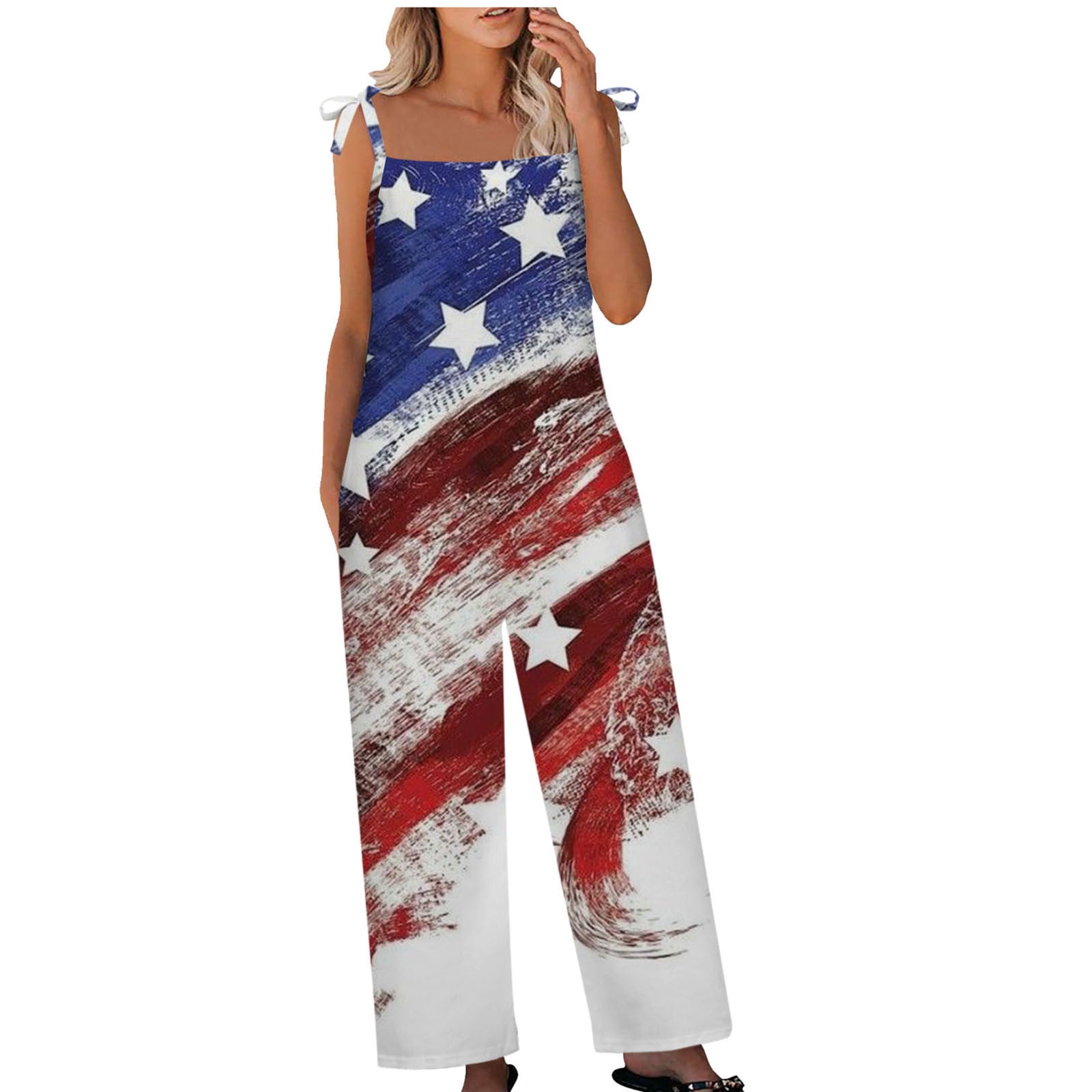 4th of July Wide Leg Jumpsuits for Women Stars Stripe Print Casual ...