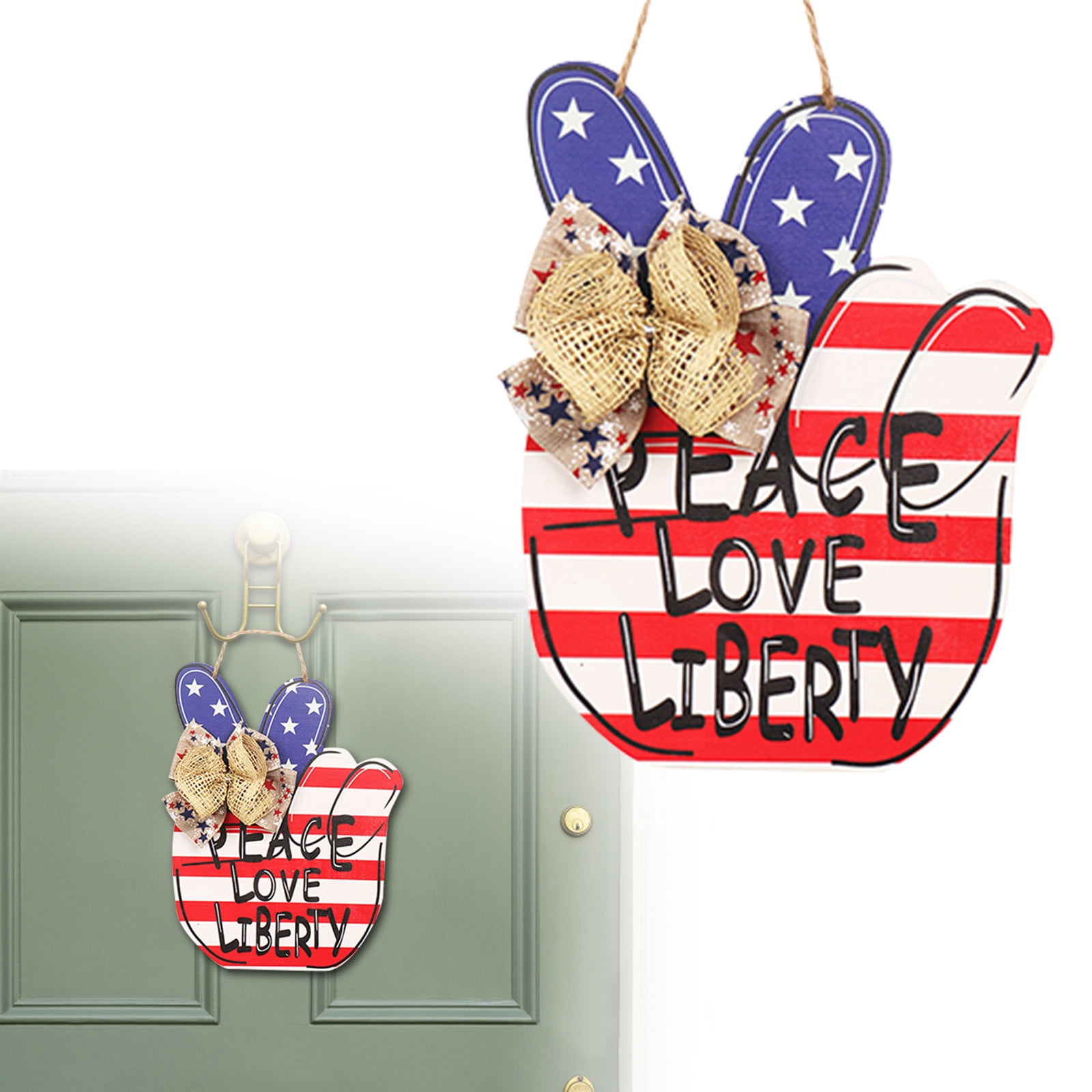 4th of July Wooden Door Hanger - Patriotic American Flag Front Door ...
