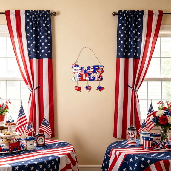4th of July Wooden Gnome Hanging Sign Ornament - Patriotic Wooden Door ...