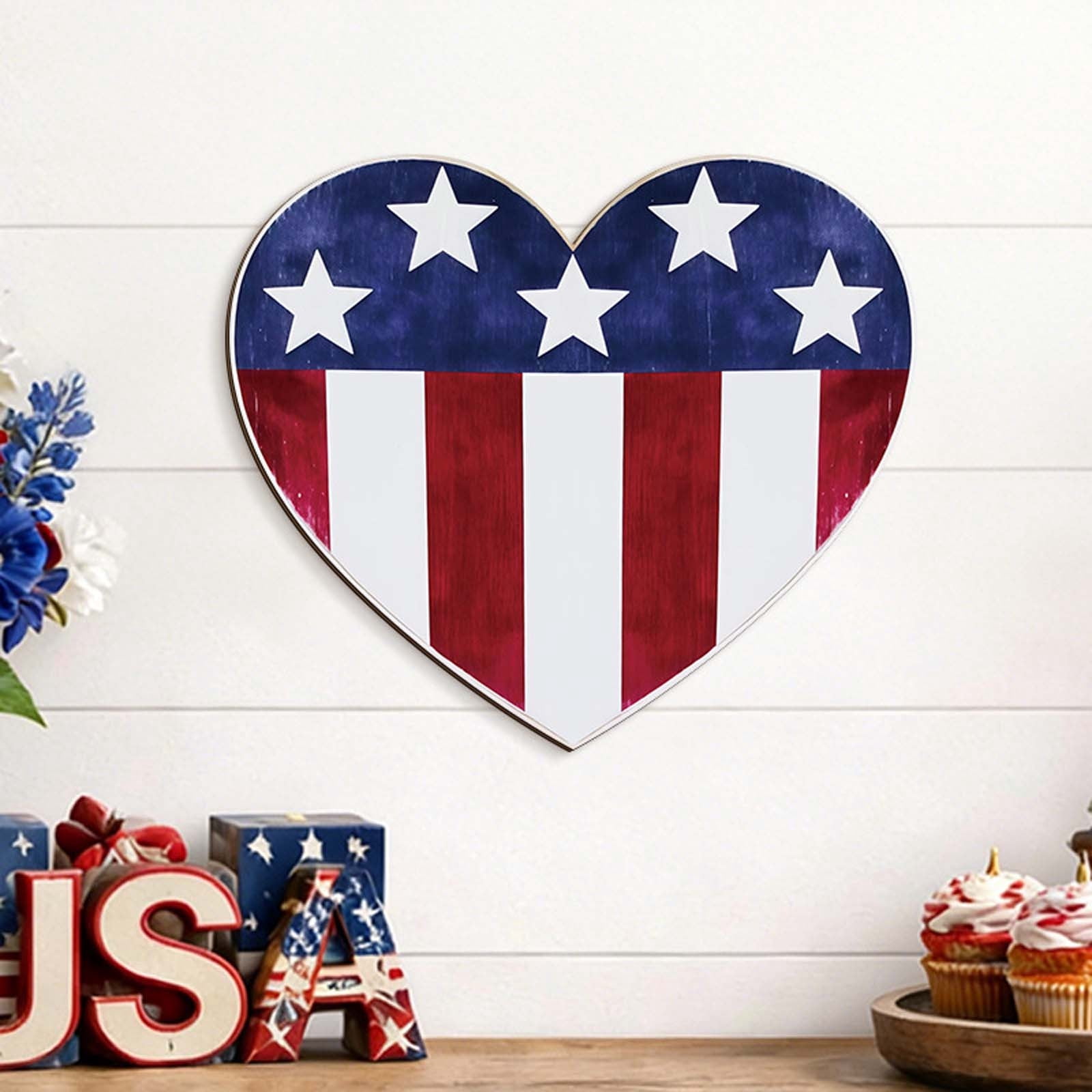 4th of July Wooden Heart Wreath – Patriotic Front Door Red White Blue ...