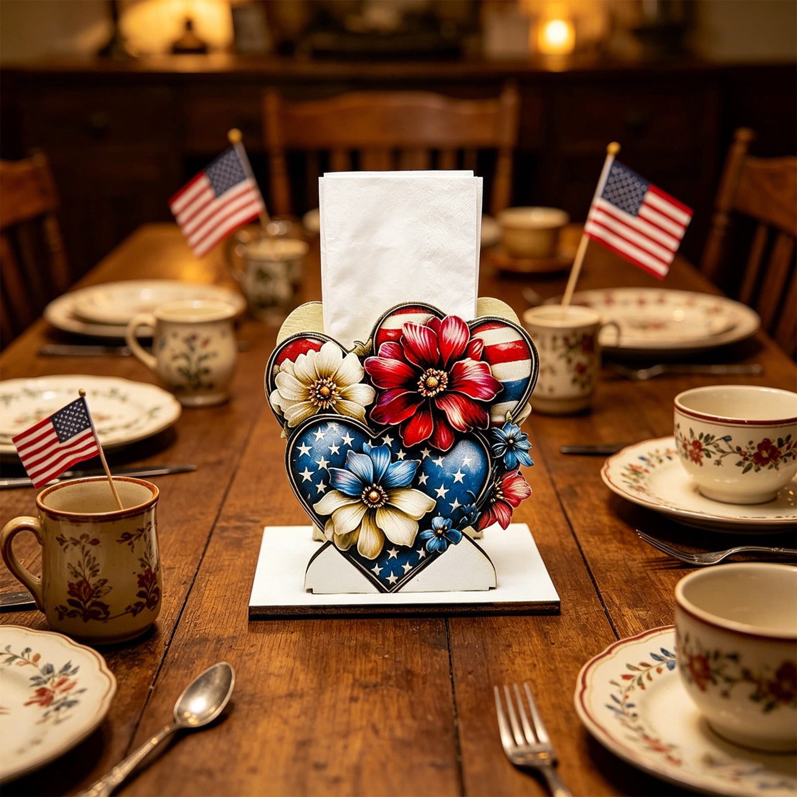 4th of July Wooden Tissue Holder, Patriotic Independence Day Desktop ...