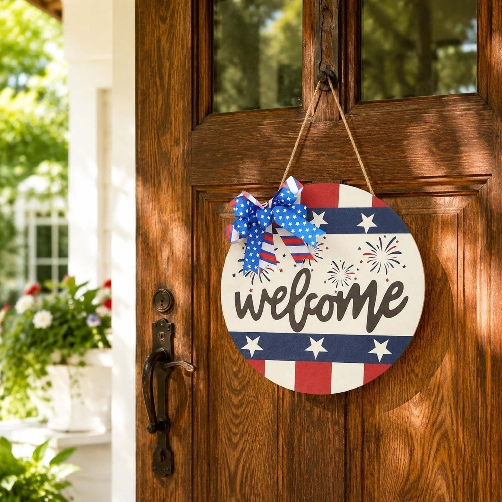 4th of July Wooden Welcome Door Sign - Patriotic Hanging Board Rural ...