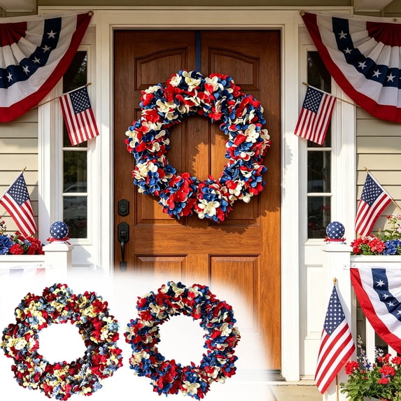 4th of July Wreath 15.7in Standard for Front Door, Red White Blue ...