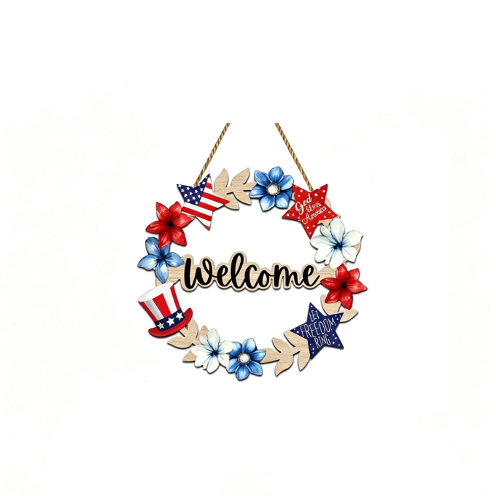 4th of July Wreath Decor, Patriotic Welcome Hanging Sign, Americana ...