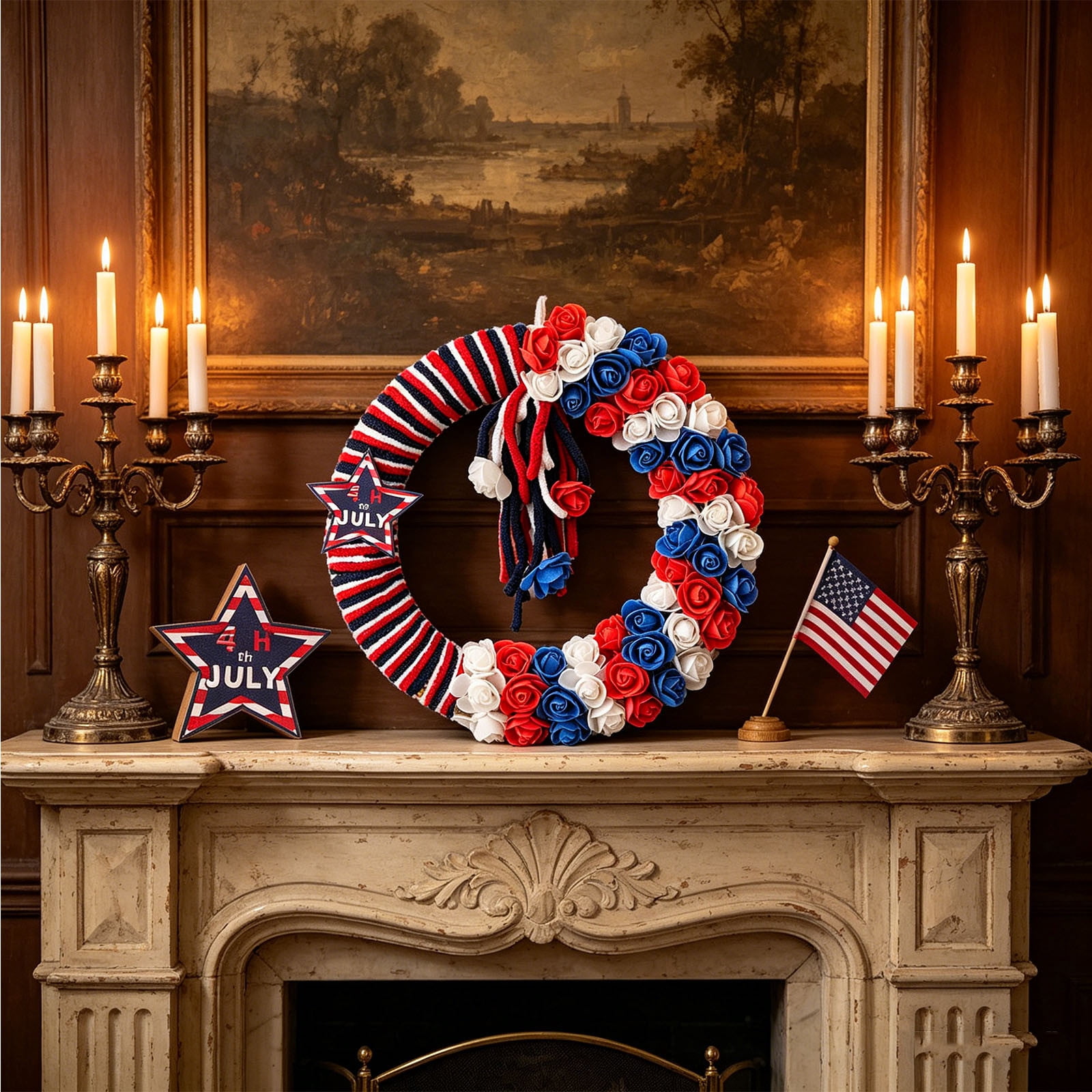 4th of July Wreath Decoration 13 Inch, Patriotic Red White Blue Door ...