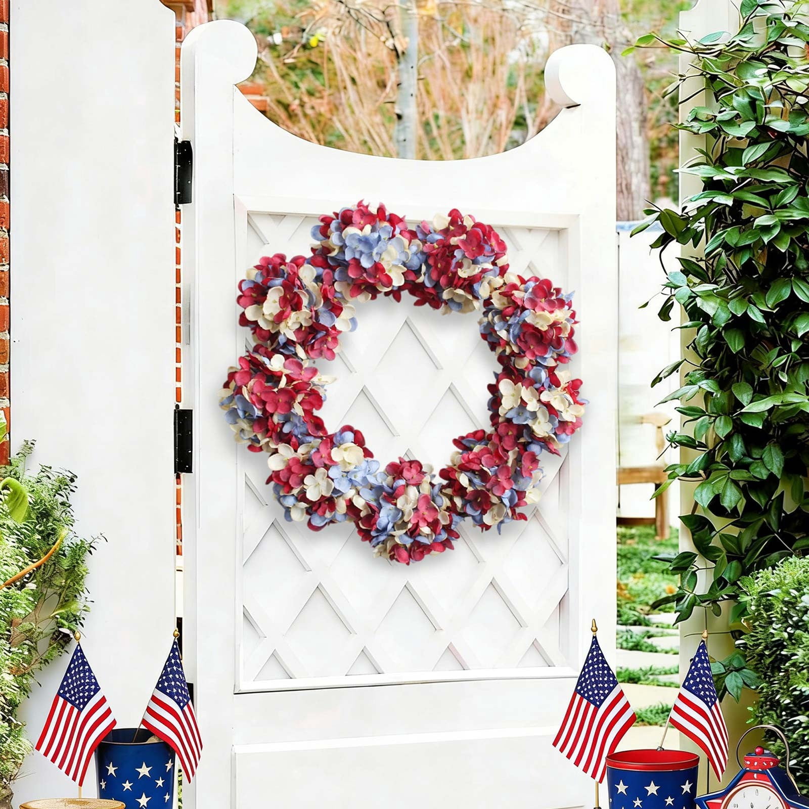 4th of July Wreath Fabric Hydrangea Heavy for Front Door, Red White ...