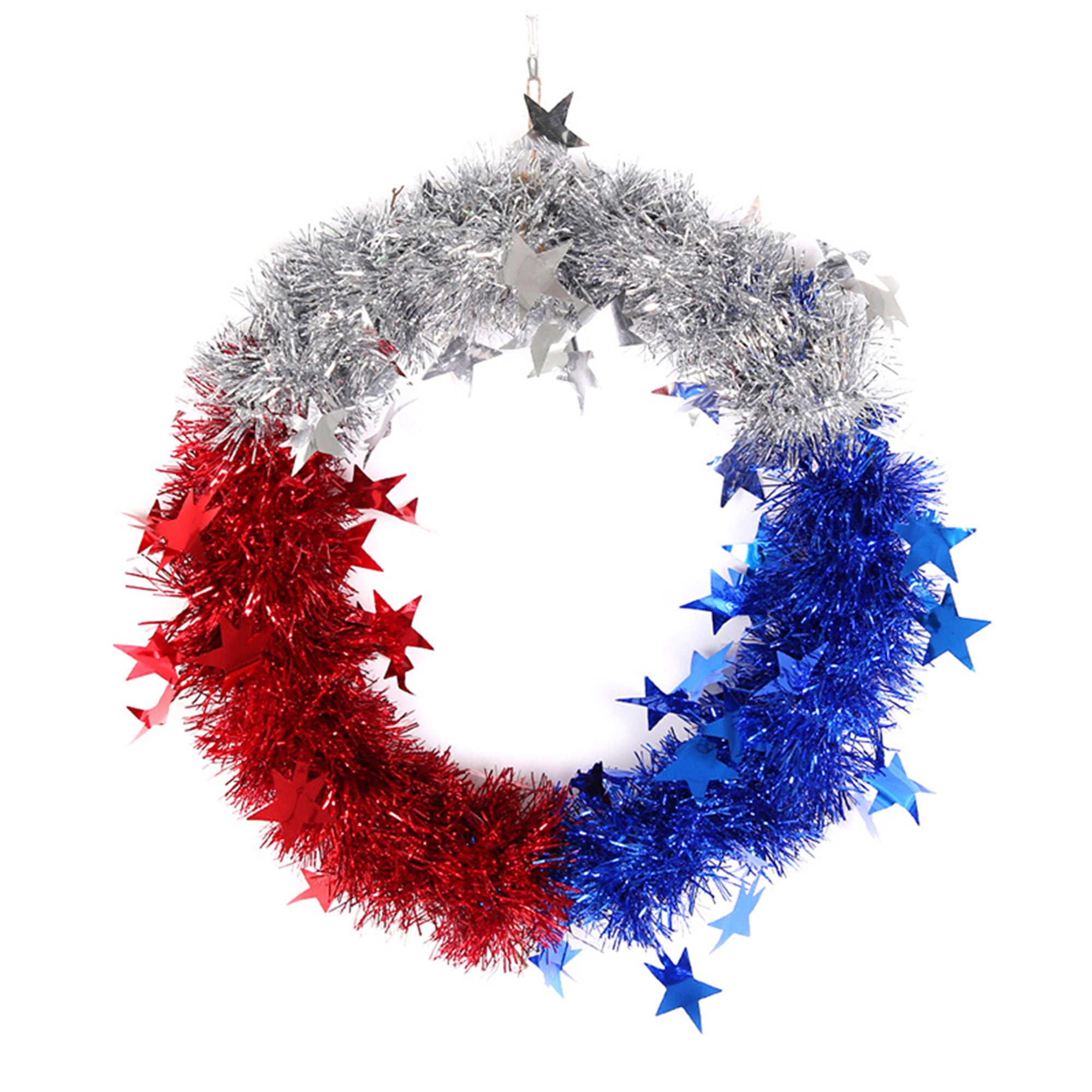 4th of July Wreath Hanging Patriotic Memorial Day Tinsel Garlands for Front Door Party Holiday ...
