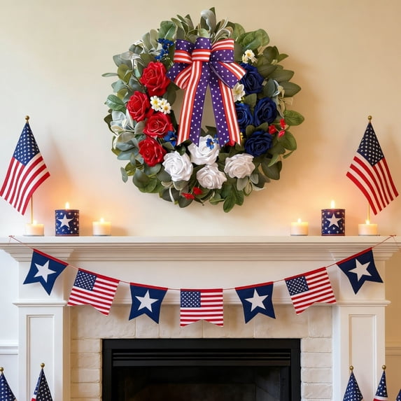 4th of July Wreath for Front Door, Patriotic Independence Day ...