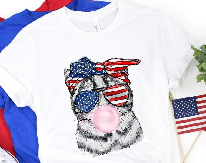 4th of July cat Bubblegum, Patriotic cat Sunglasses Bandana, Bubble Gum ...