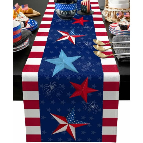 4th of July linen Table Runner Stars Red Stripes Independence Day Table ...