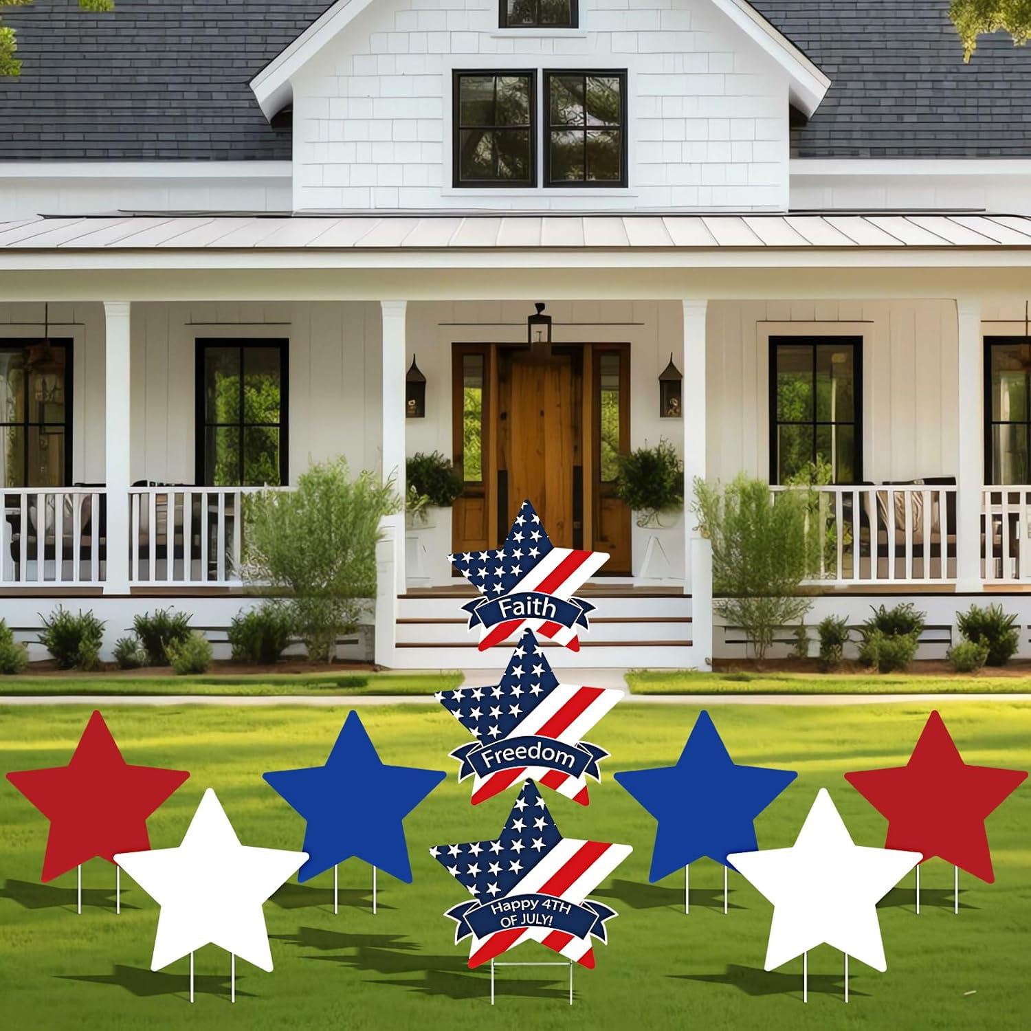 4th of July tions Outdoor Yard Sign Lawn tions - 9 Pcs Patriotic Star ...