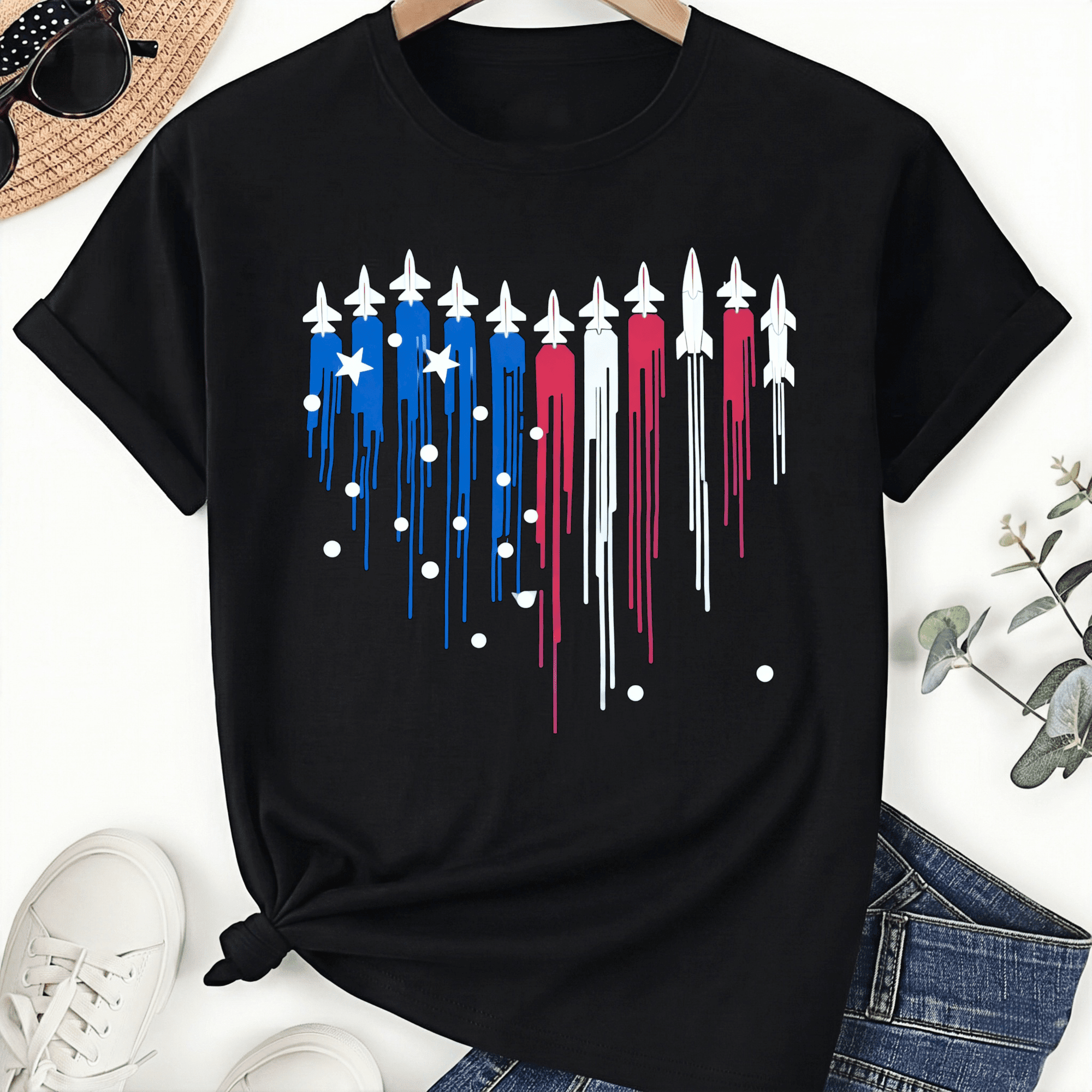 4th of july Abstract Heart Jet Smoke Trails Unisex T-Shirt Suitable for ...