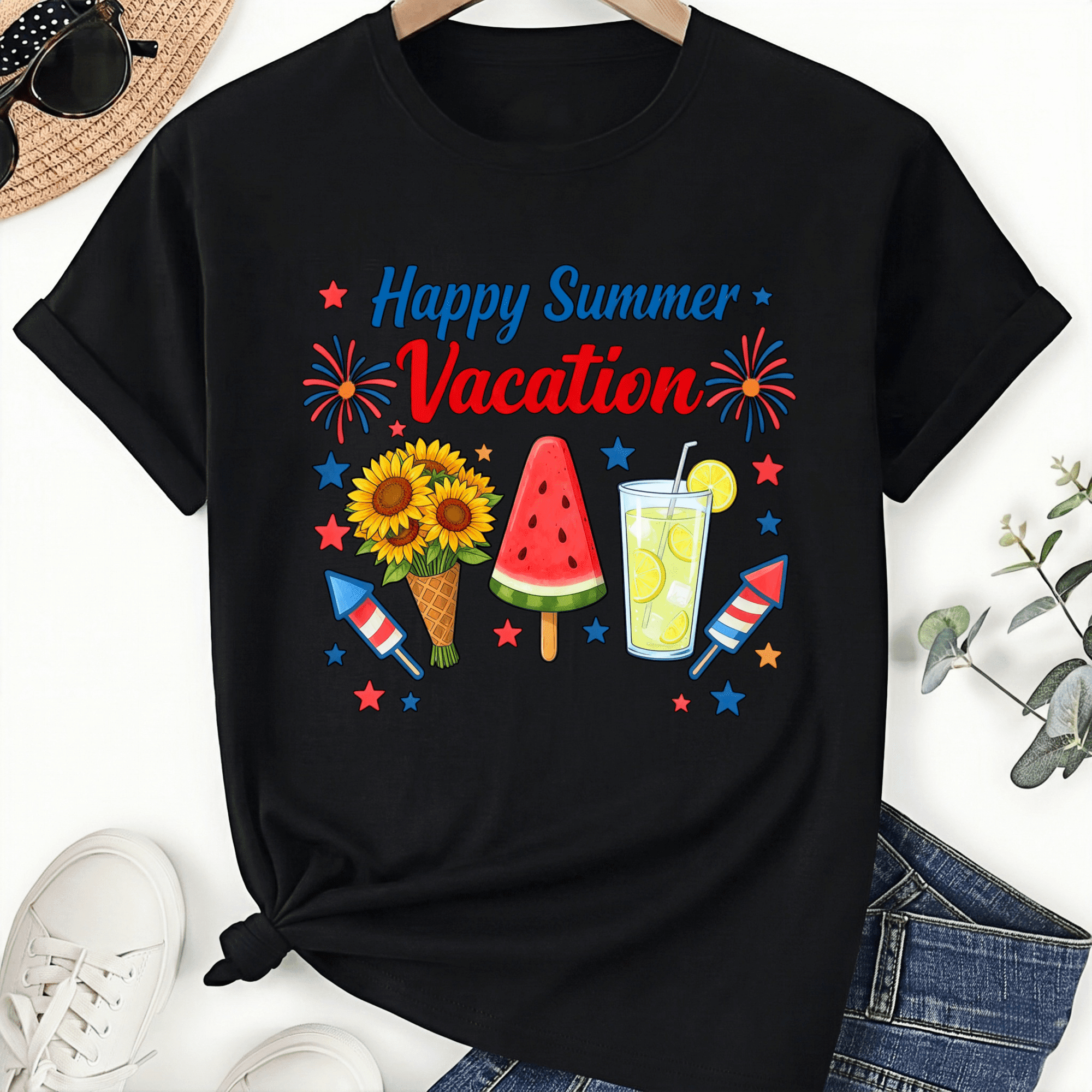4th of july Happy Summer Vacation Sunflower Watermelon Unisex T-Shirt ...