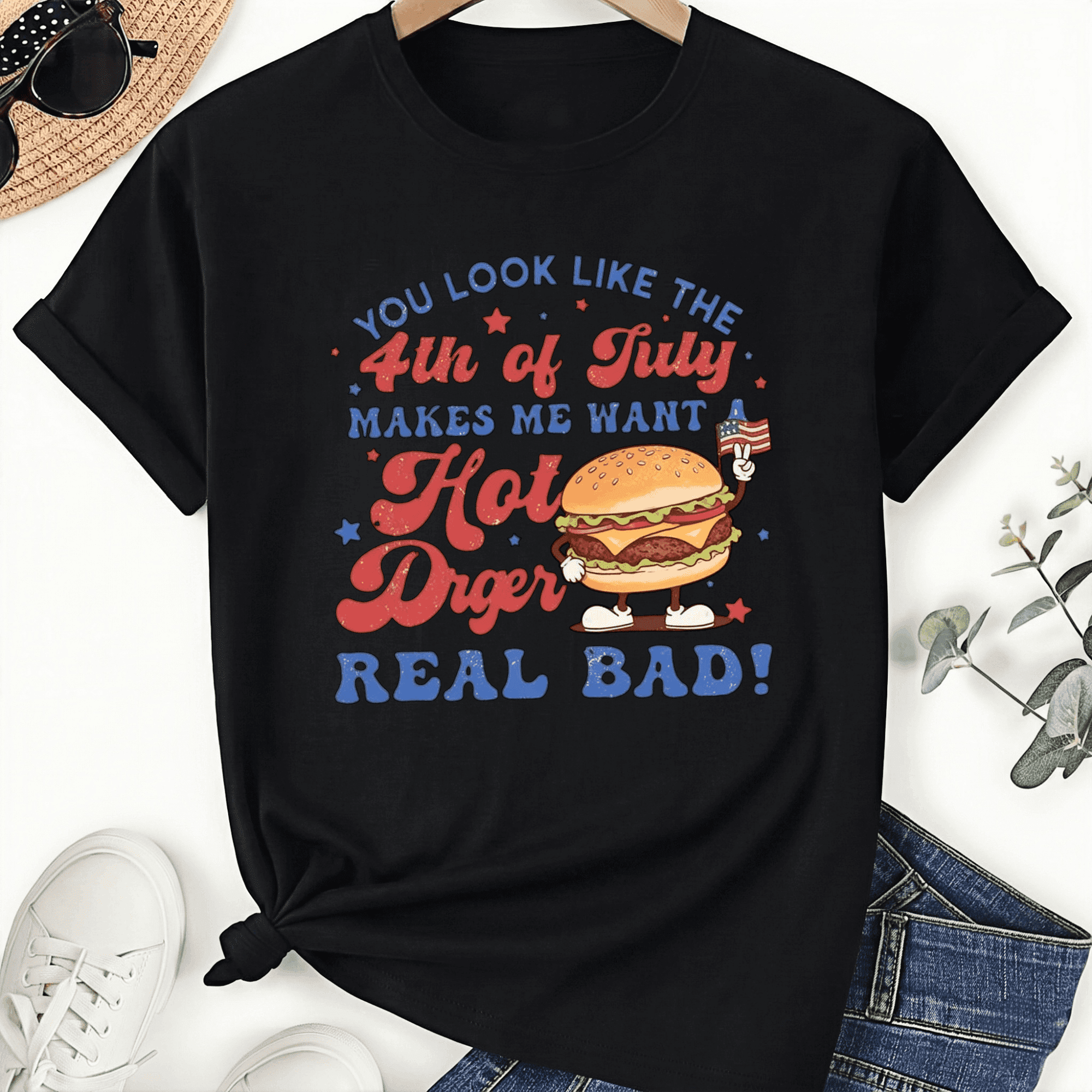 4th of july Hot Dog Burger Humor Real Bad Unisex T-Shirt Suitable for ...