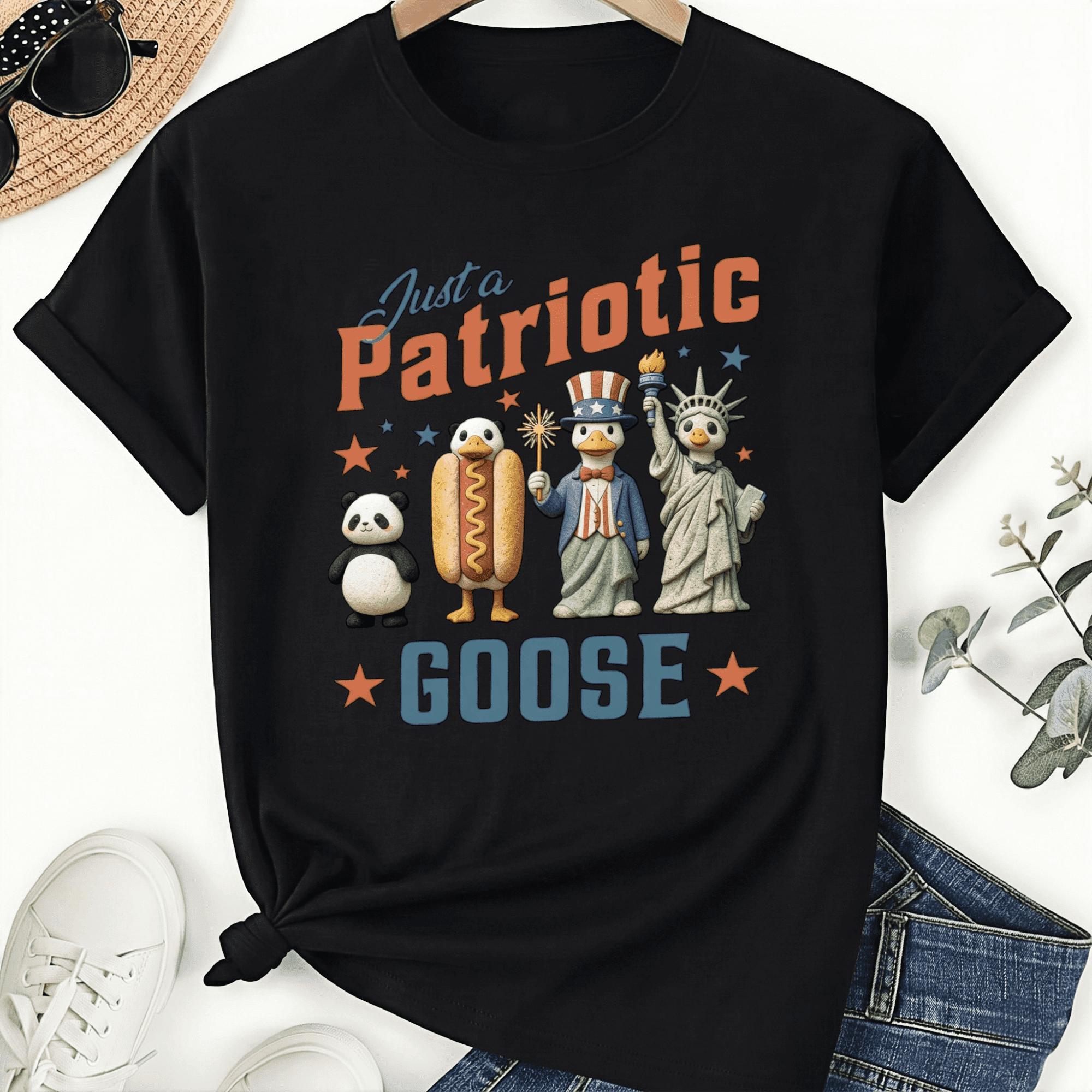 4th of july Just A Patriotic Goose Uncle Sam Statue Of Liberty Unisex T ...