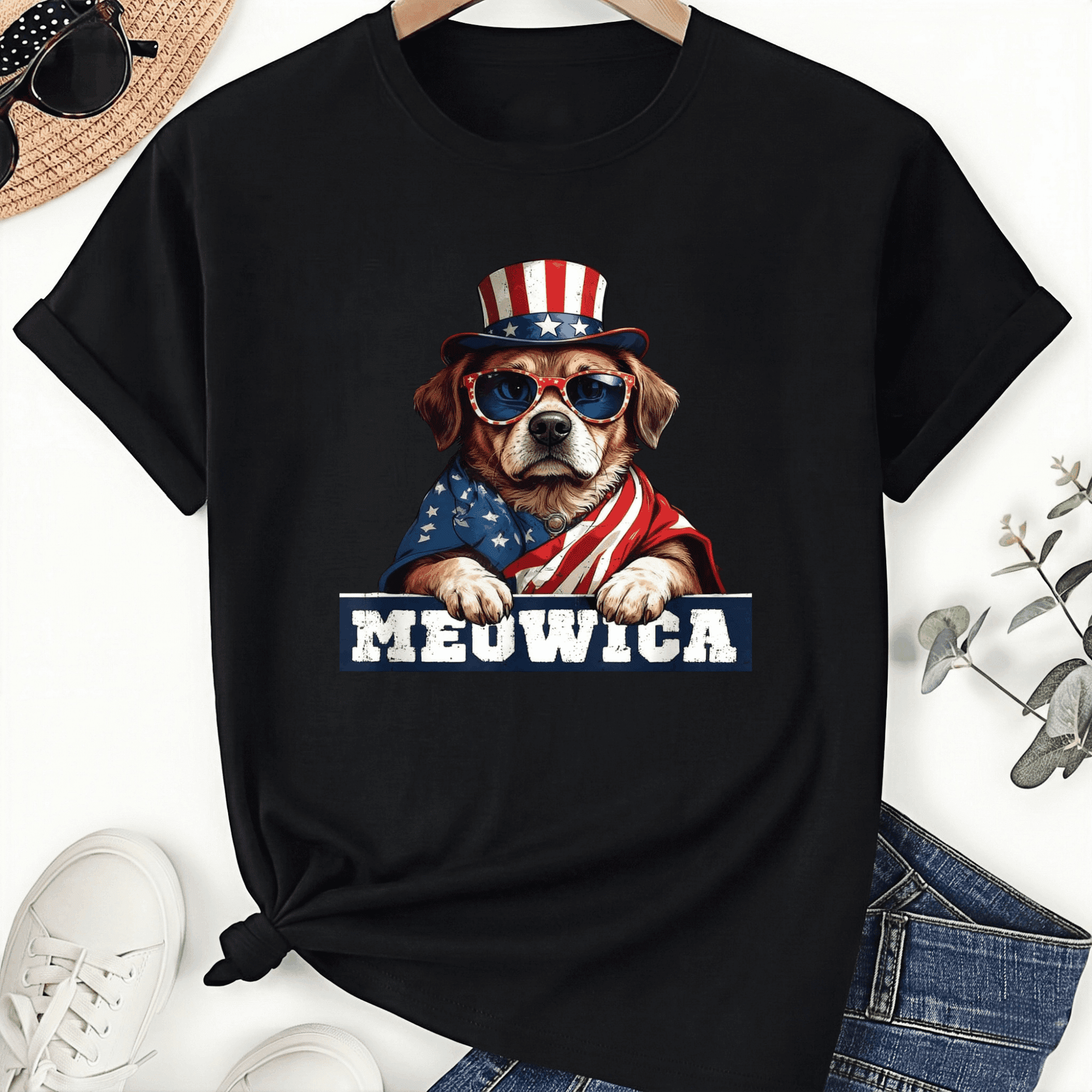 4th of july Meuwica Dog Patriotic Top Hat Unisex T-Shirt Suitable for ...