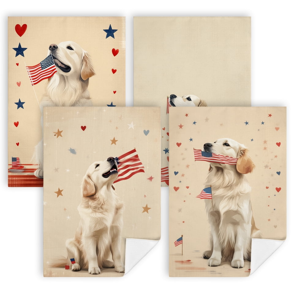 4th of july bathroom hand towels A dog holding an American flag in its ...