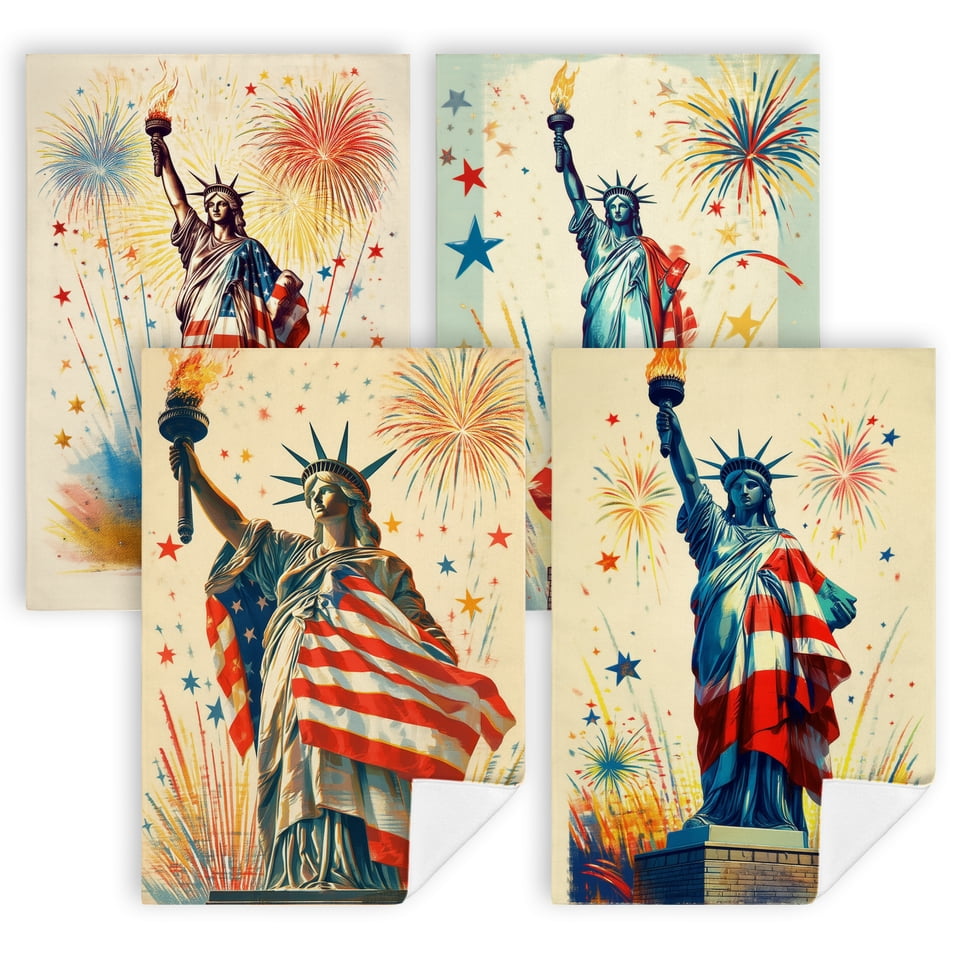 4th of july dish towels the statue of liberty with fireworks in the ...