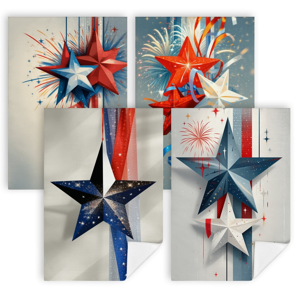 4th of july kitchen towels A red white and blue star with fireworks in ...