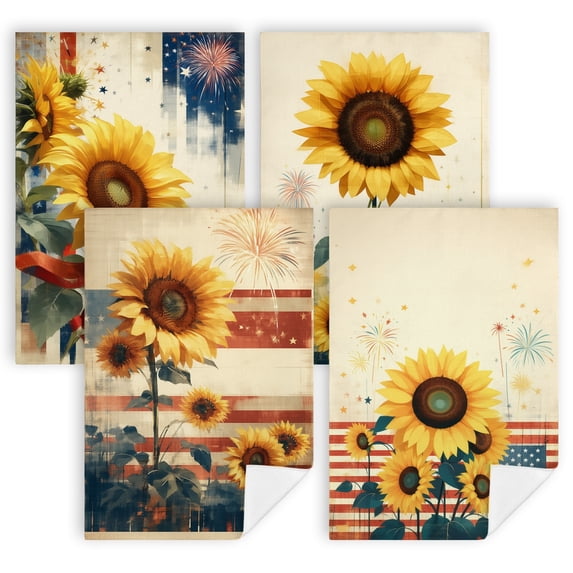 4th of july tea towels A bunch of sunflowers with a red ribbon tied ...