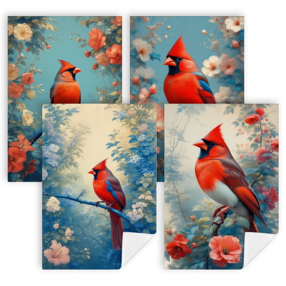 4th of july tea towels A red bird sitting on top of a tree branch ...
