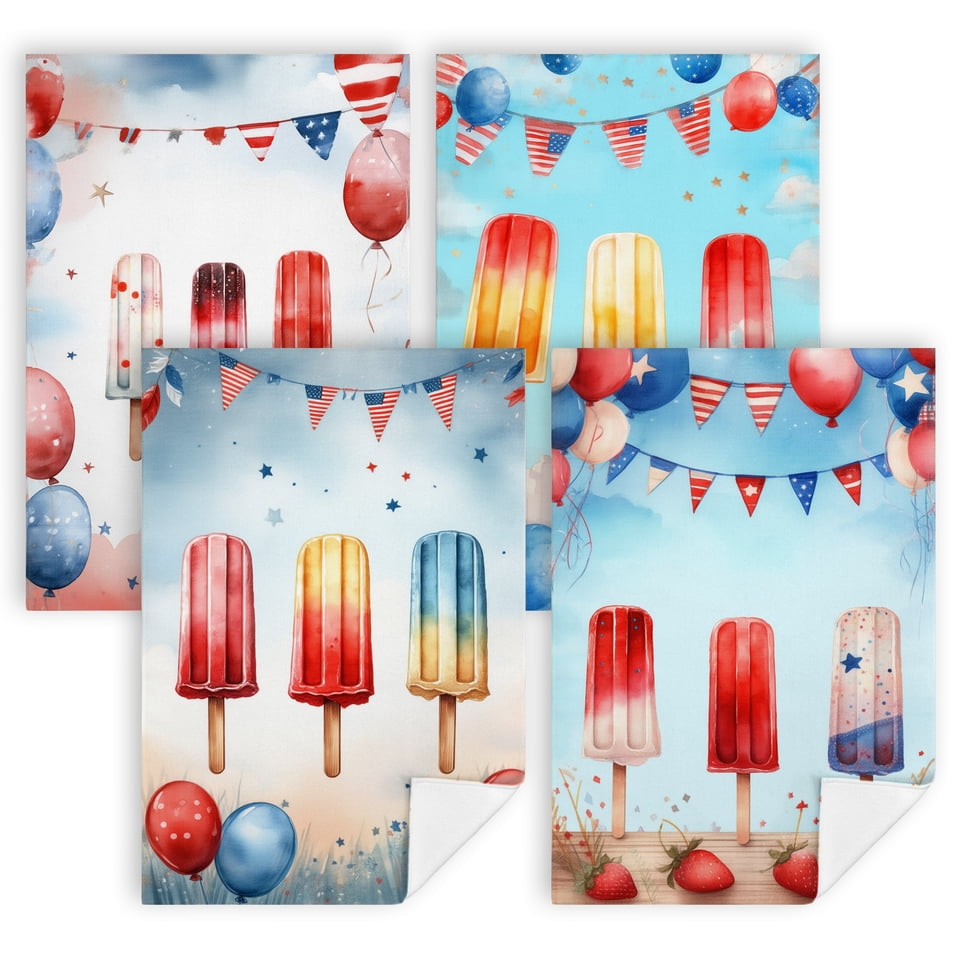 4th of july tea towels A watercolor illustration of three popsicles and ...