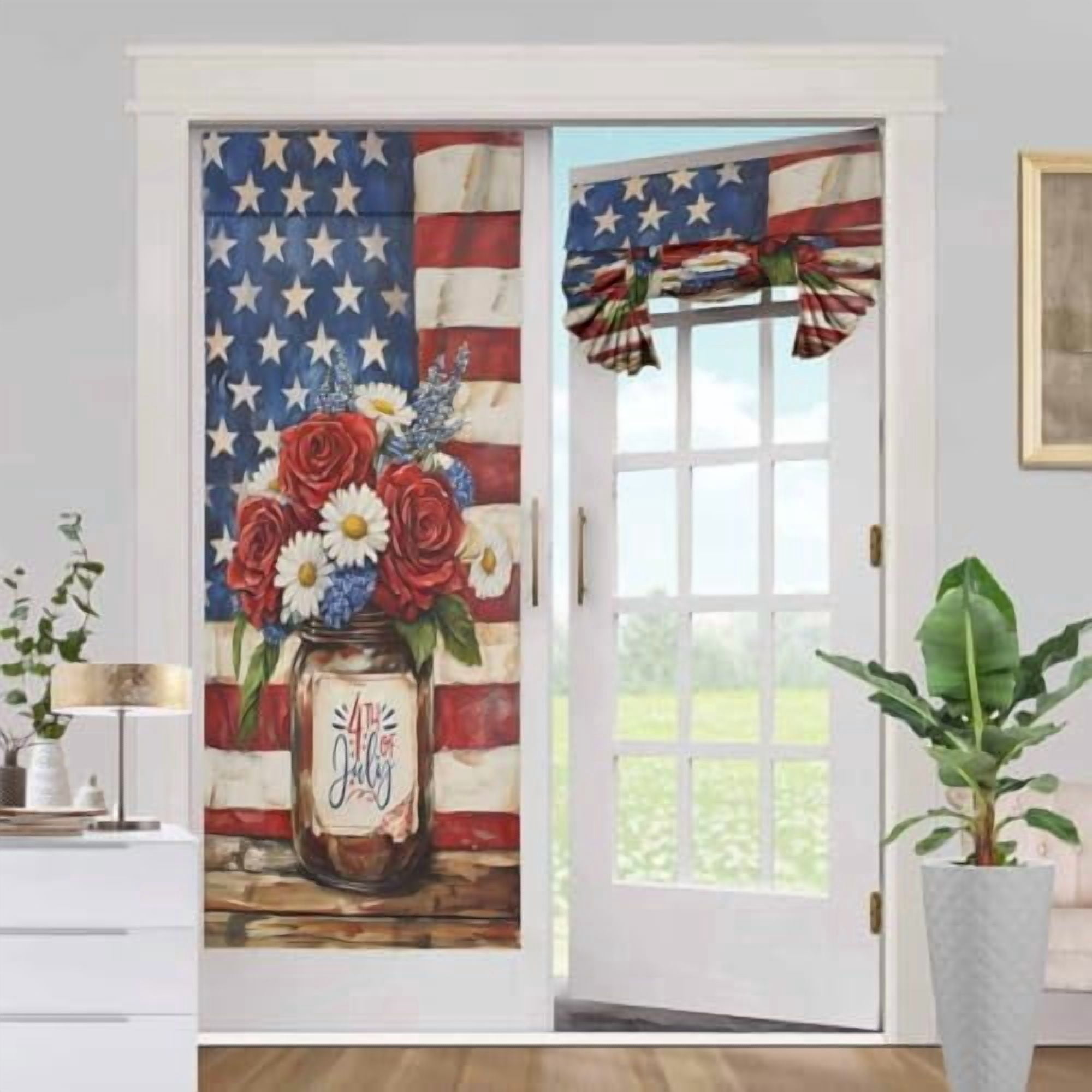 4th ofJuly French Door Curtains for Windows, Flag Day Front Door Window ...