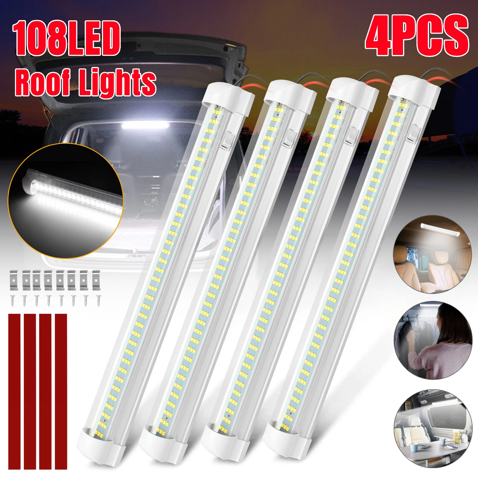4x 12V 108 LED Car Interior Roof Light Ceiling Dome Lamp RV Camper ...