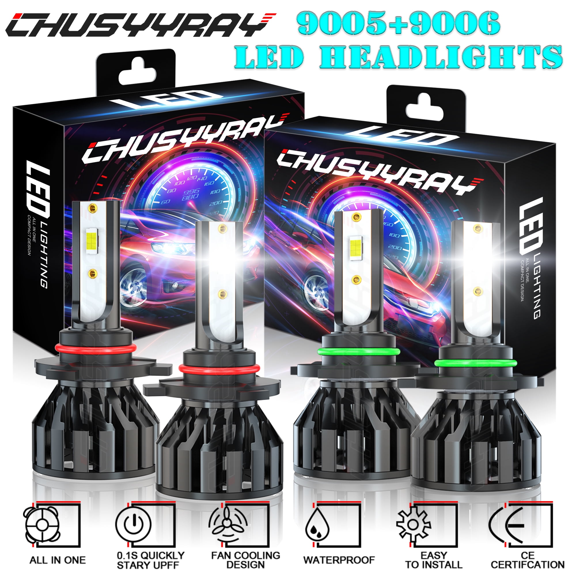 4x 2-Side 9005 9006 LED Headlights High&Low Beam Bulbs Kit CHUSYYRAY ...