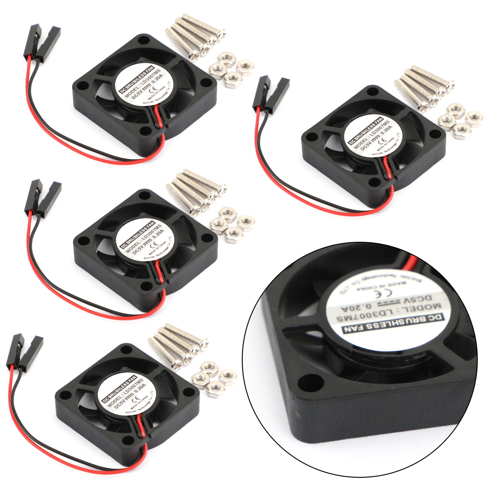 4x 2 pins 30x30x7MM 30MM 3007 DC 5V 0.2A Cooling Fan Raspberry Pi 4B 3B ...