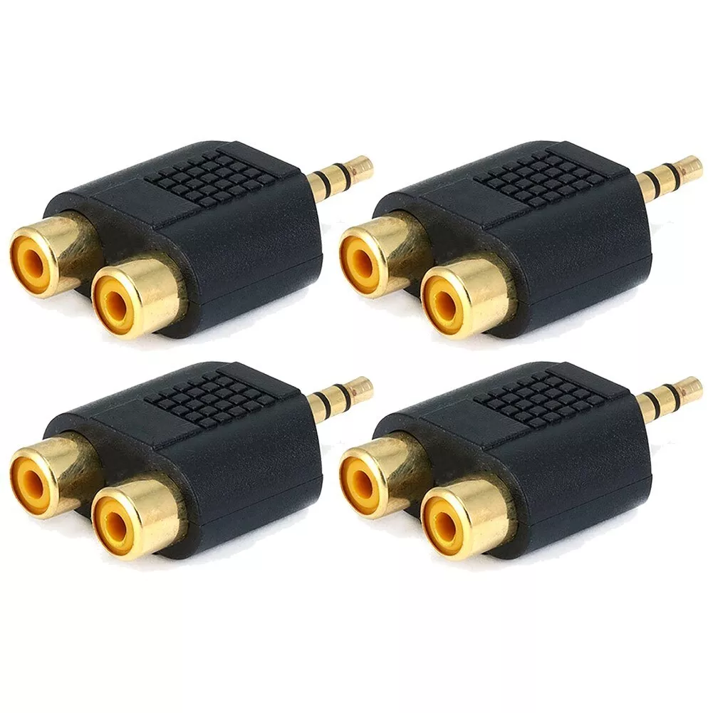 4x 3.5mm TRS Stereo Male Plug To 2 RCA Female Jack Audio Adapter Gold ...