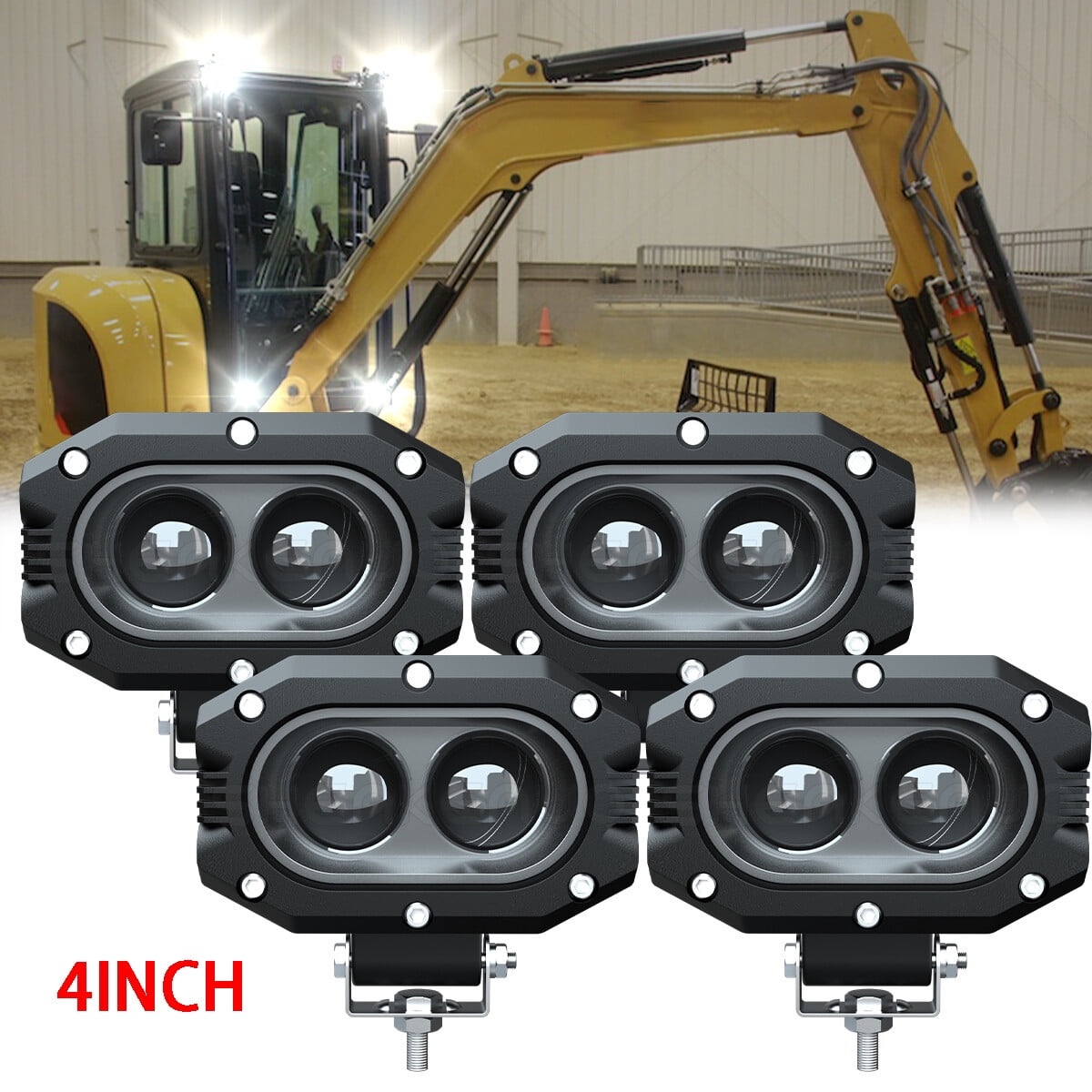 4x 4'' LED Headlight for Caterpillar Skid Steers Excavator Forklift ...