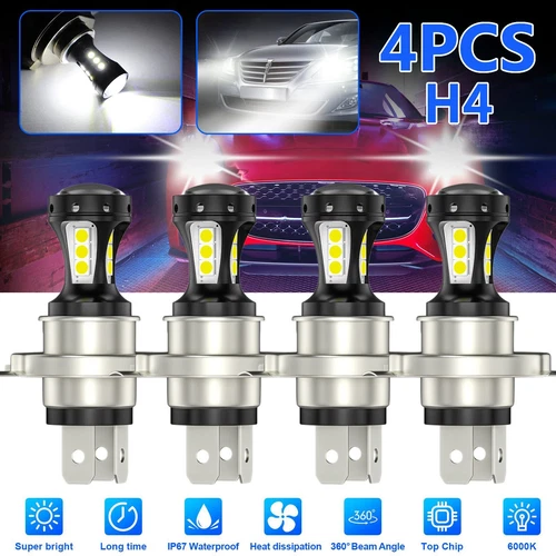4x 4-Sides H4 9003 LED Headlight Bulbs High Low Beam Conversion Kit ...