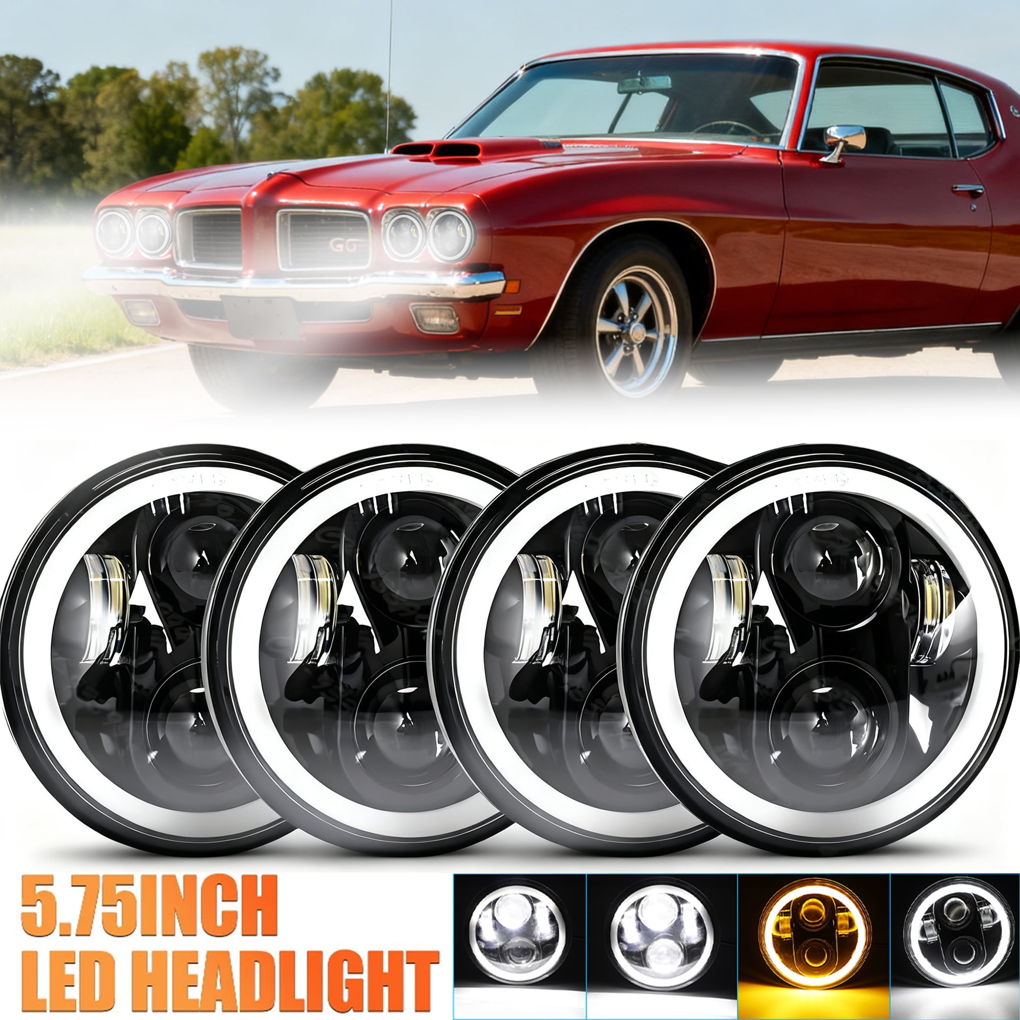 4x 5.75" LED Headlights with HI/LO Beam & White DRL - Fit 1964-1972 ...