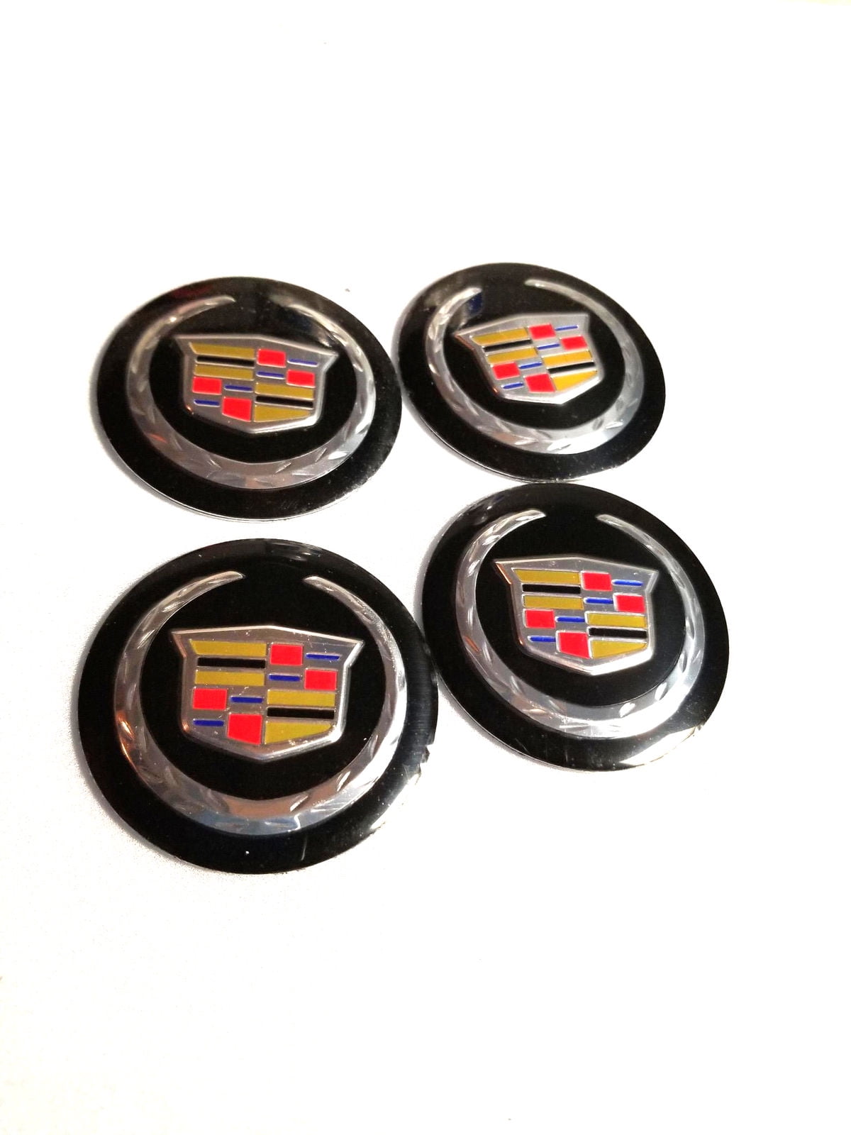 4x 56mm 2.2" Metal Cadillac Crest Wheels Center Hub Cap Black Emblem ...