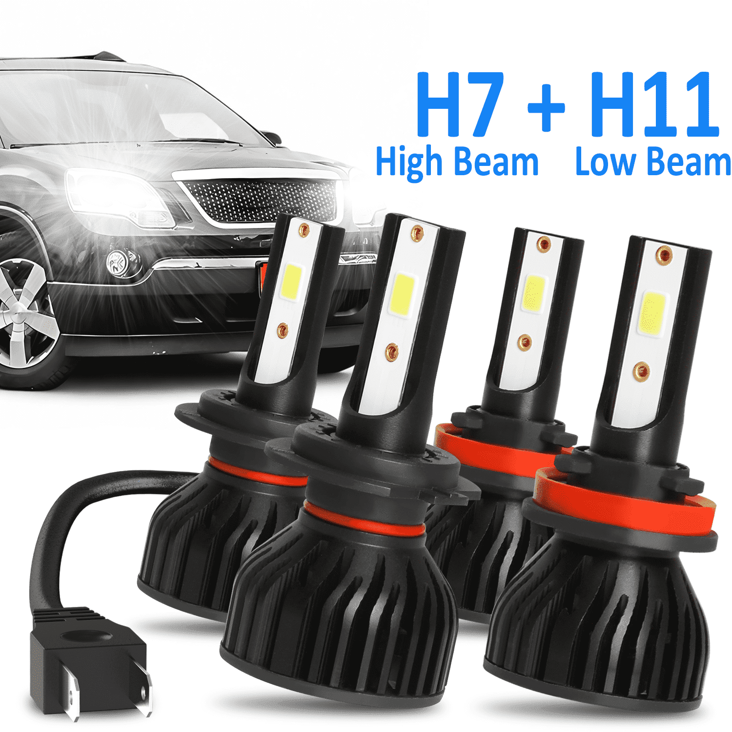 4x 6000K White H7 H11 LED Headlight Bulbs High Low Beam for GMC Acadia ...