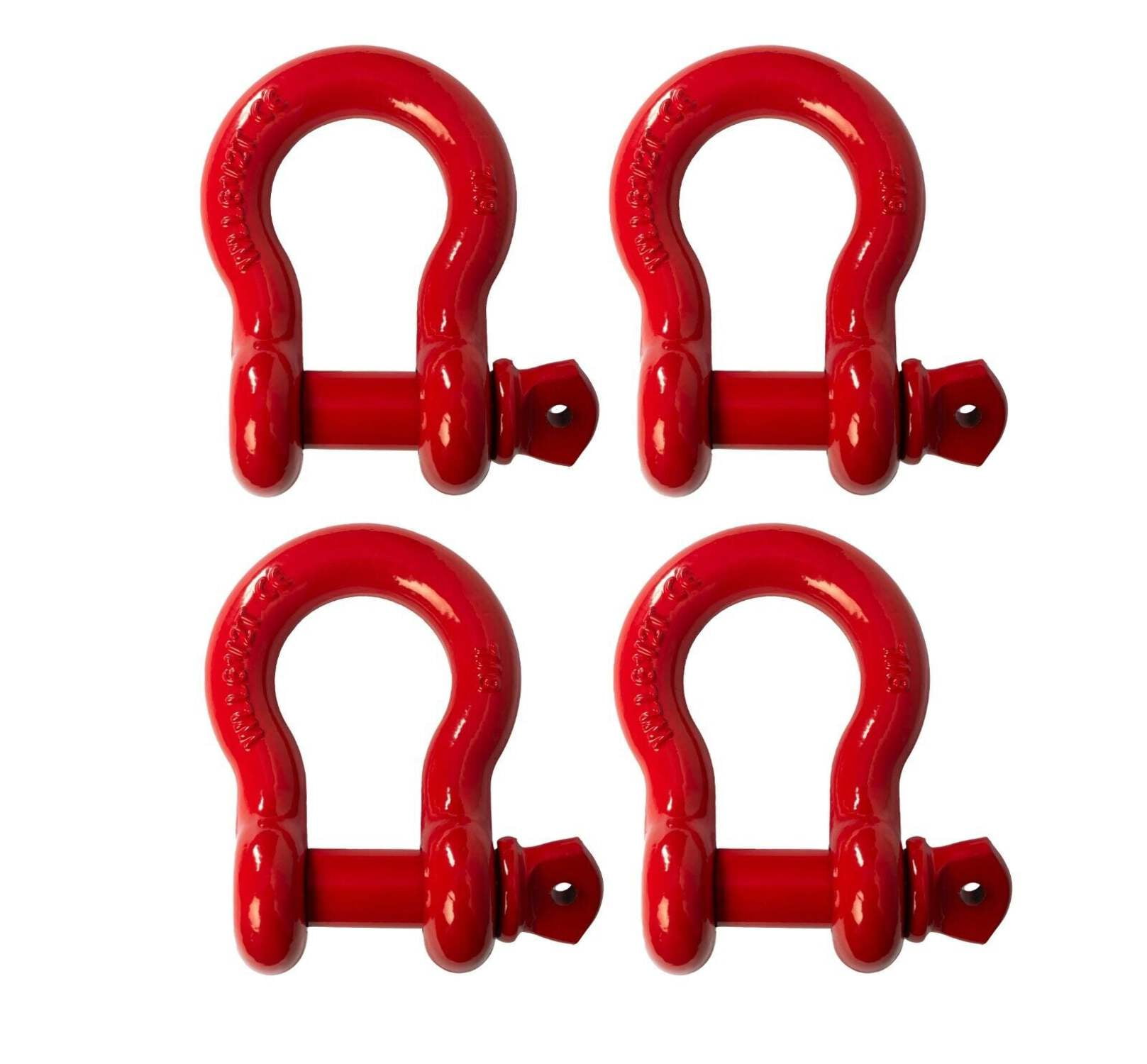 4x 7/8" Red Bow Shackle D-Ring w 1" Clevis Screw Pin 14000 lbs Rigging ...