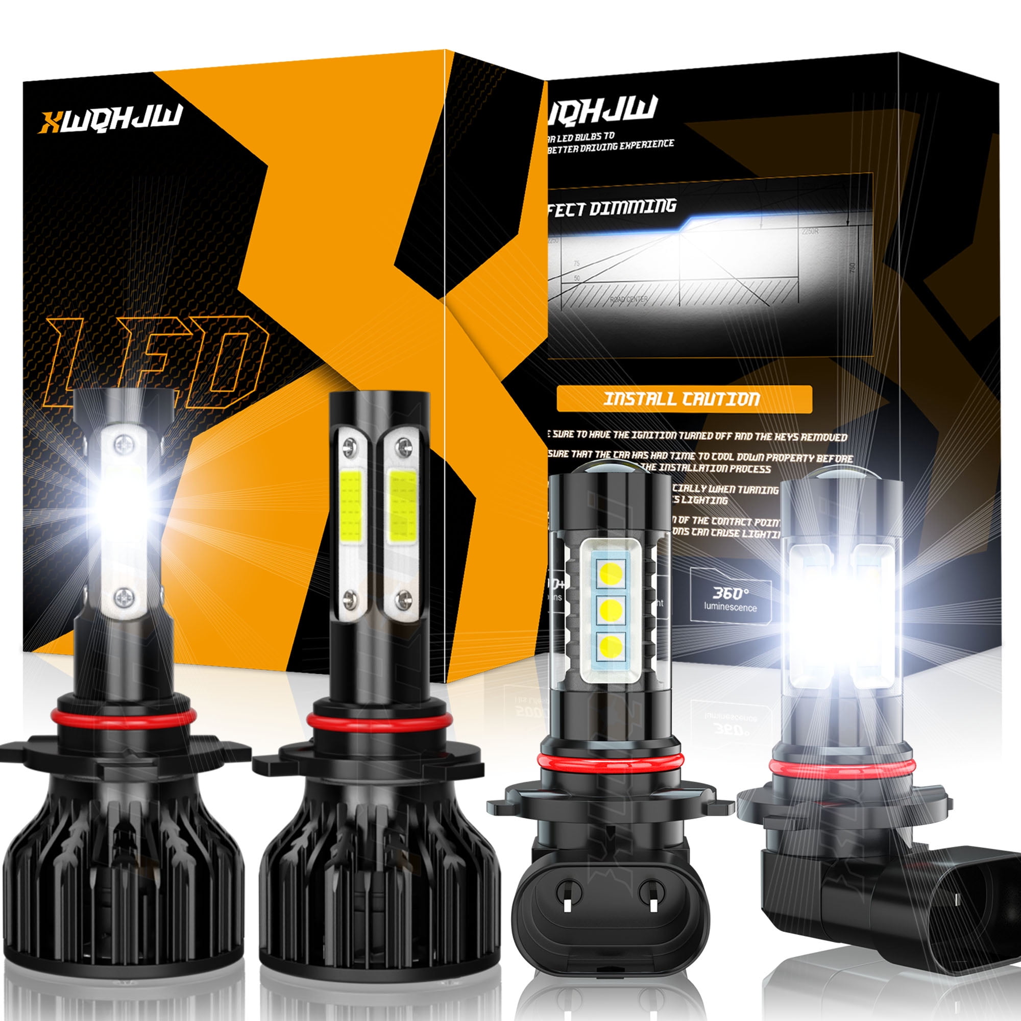 XWQHJW 4x 9005 9006 LED Headlight Bulbs, High/Low Beam Fog Light, 6000K ...