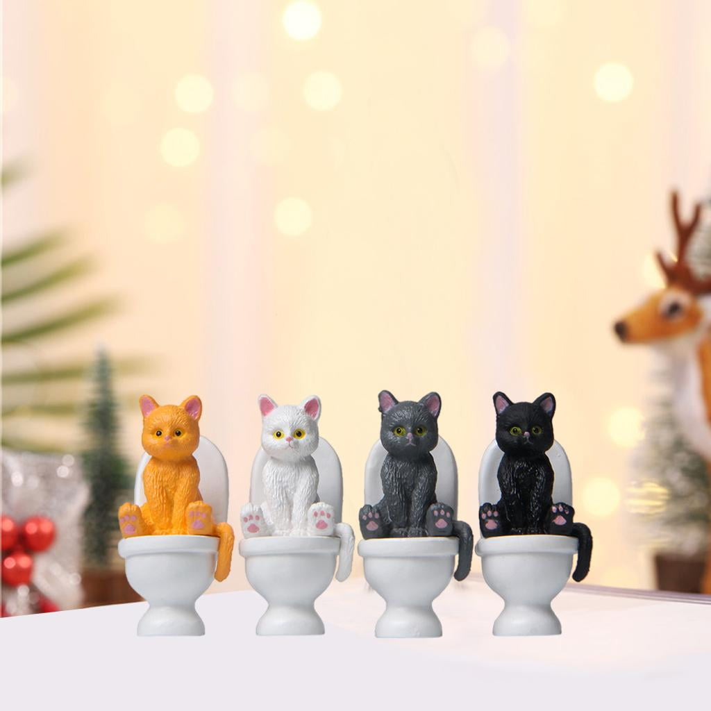 4x Adorable Sitting Toilet Cat Figures Statues Figurines Model ...