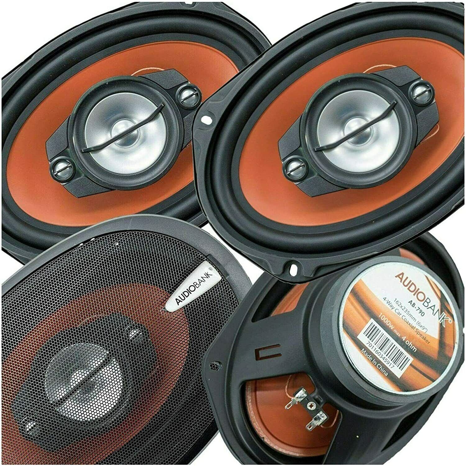 AUDIOBANK 6x9 Inch 4-Way Car Stereo Coaxial Speakers Bundle - 2000 Watt ...