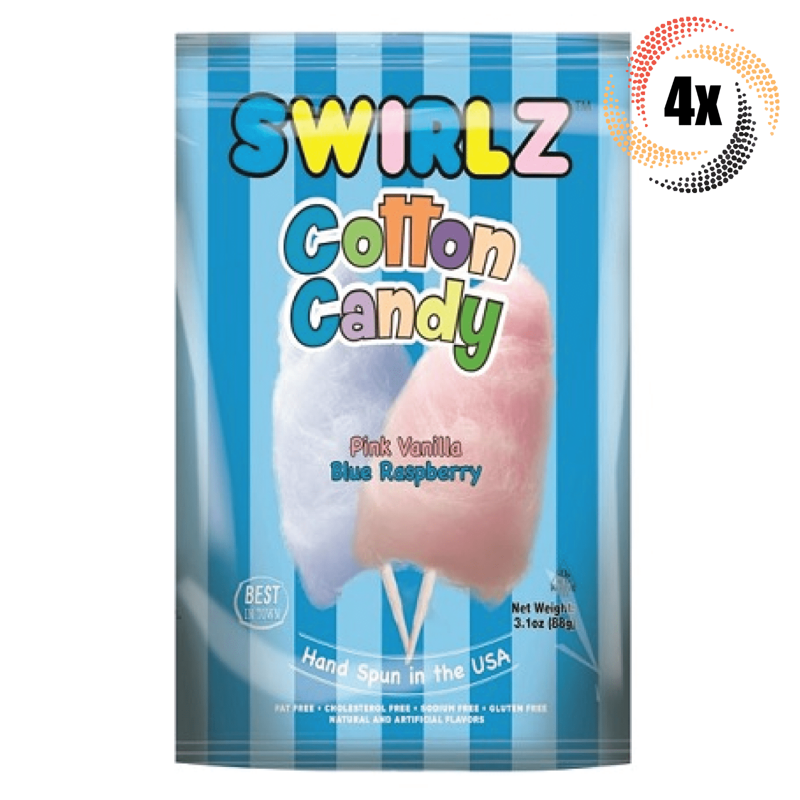 4x Bags Swirlz Pink Vanilla & Blue Raspberry Flavored Cotton Candy | 3.1oz - Walmart.com