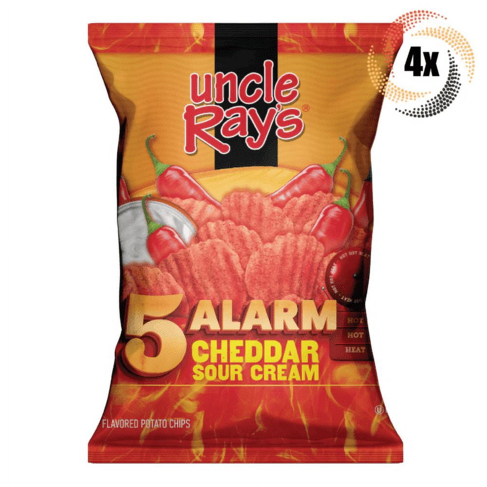 4x Bags Uncle Ray's 5 Alarm Cheddar Sour Cream Flavored Potato Chips ...