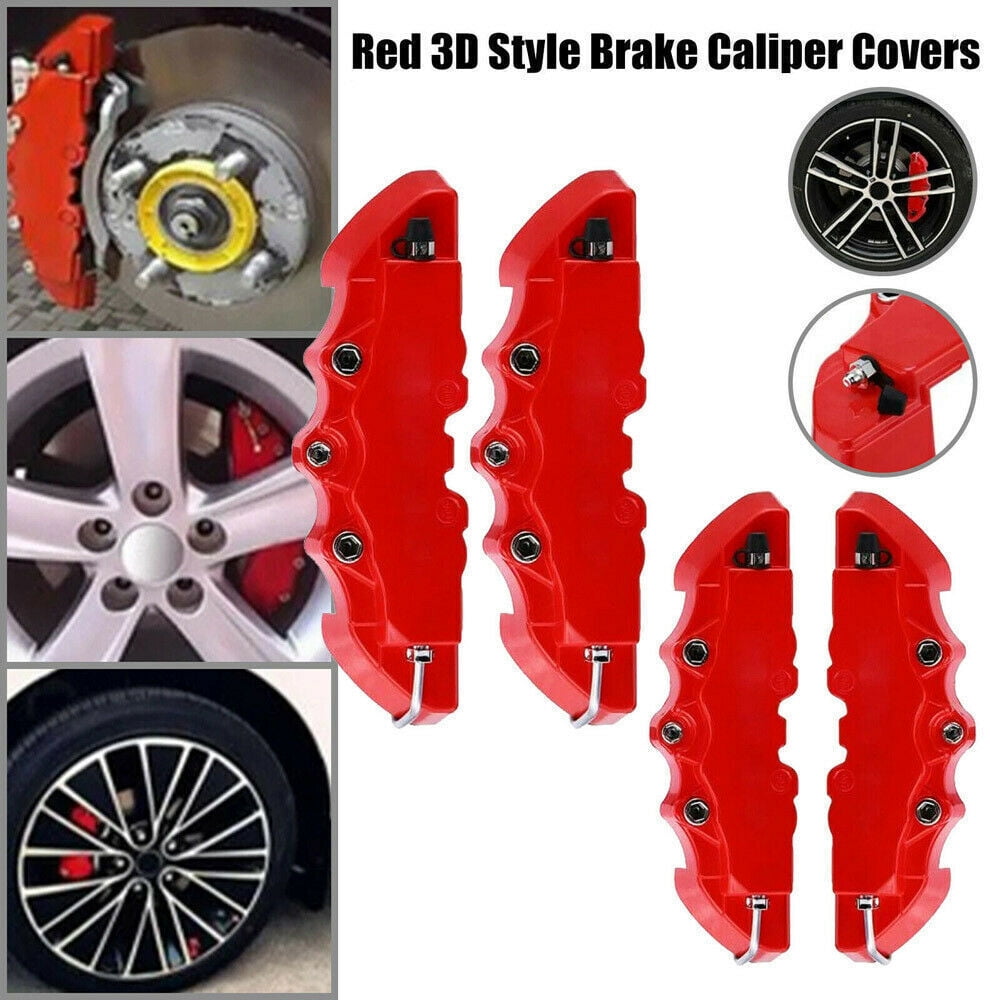 4x Car Disc Brake Caliper Covers Front & Rear Kit Red 3D Style Auto ...