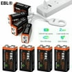 EBL 2-Pack 9V Lithium-ion Rechargeable Batteries, 600mAh, for Alarms ...