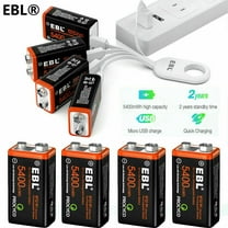 EBL 2-Pack 9V Lithium-ion Rechargeable Batteries, 600mAh, for Alarms ...