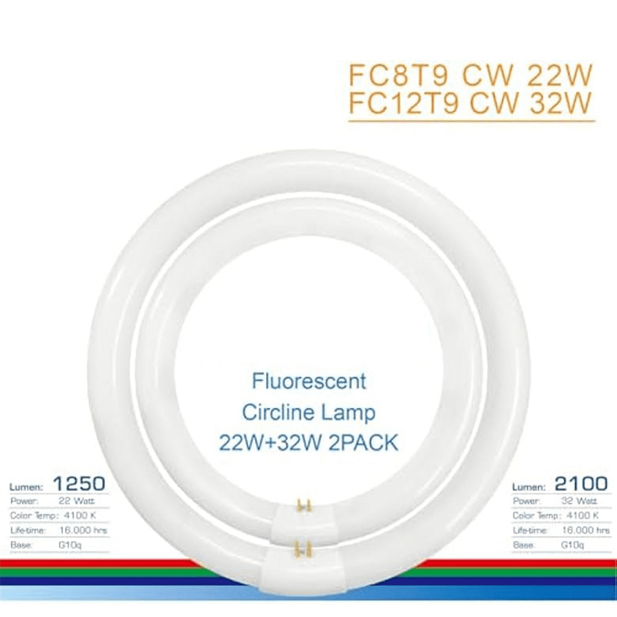 4x FC8T9/CW 22W and FC12T9/CW 32W Cool White Round Fluorescent Light Bulb Set,T9 22 Watts ...