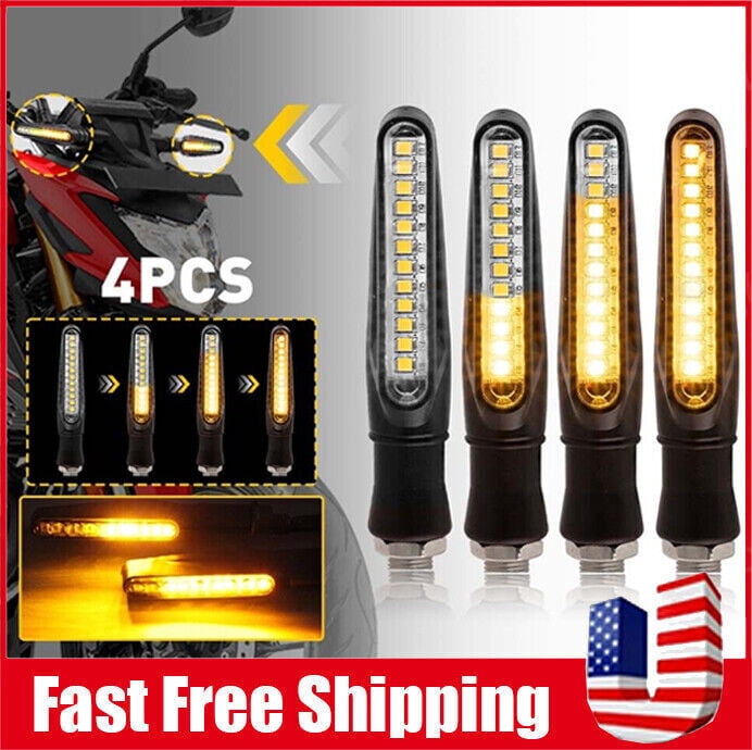 4x Flowing LED Motorcycle Turn Signals Light Blinker Indicator Tail ...
