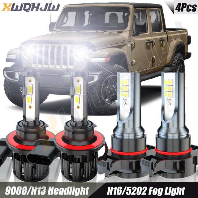 4x For Jeep Gladiator 2020-2022 9008 LED Headlight Hi/Lo Beam+H16/5202 ...