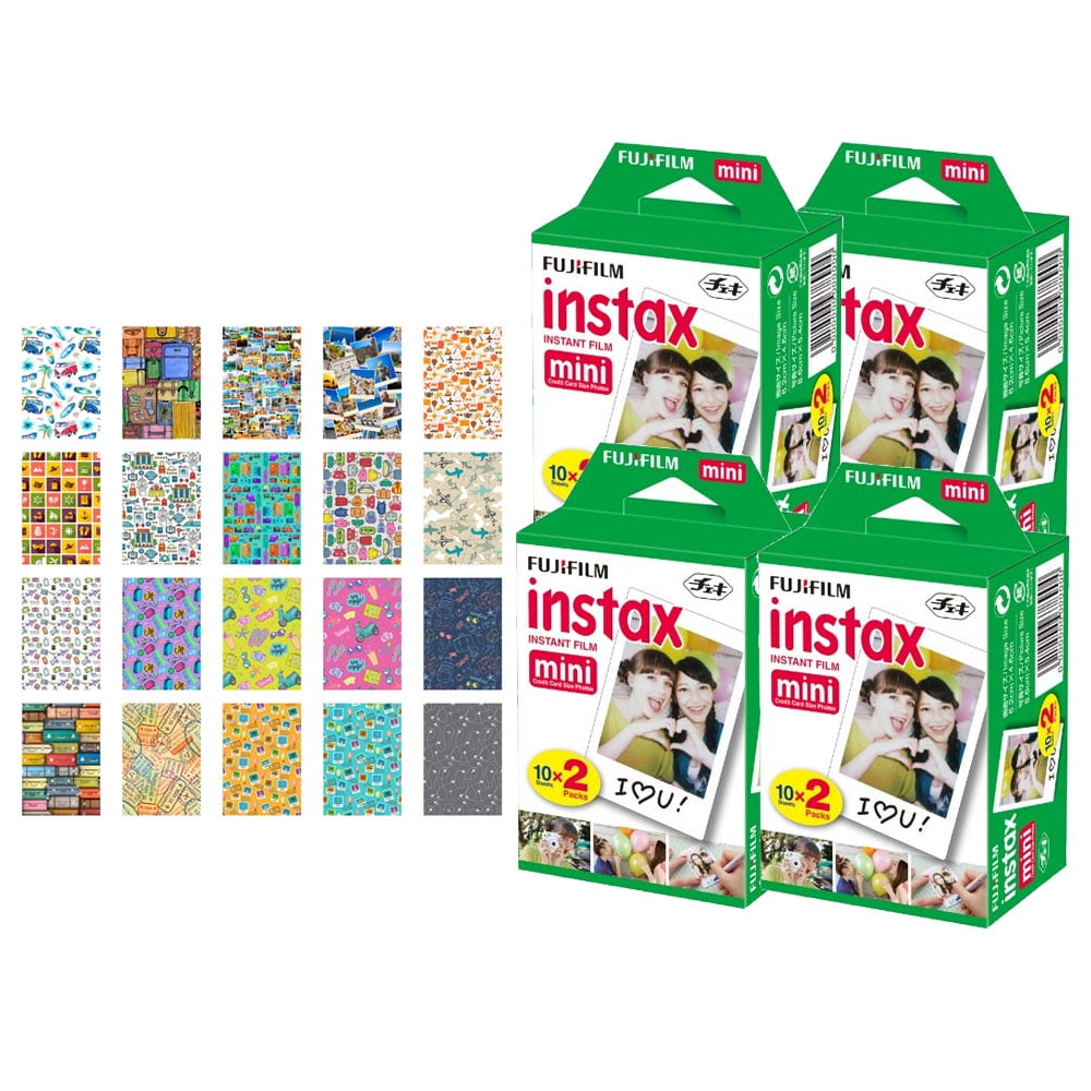 4x Fujifilm instax mini Instant Film (80 Exposures) + 20 Sticker Frames ...